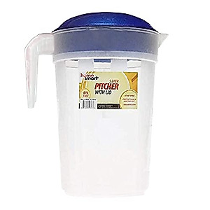 Water Pitcher, Tea Pitcher With Lid, 1.3 Gallon Pitcher, Drink Container, Pitchers Beverage Pitchers, Juice Containers With Lids For Fridge, 5 Liter Plastic Pitchers, Ice Tea Pitcher For Fridge (Blue)