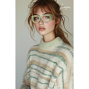 Laemzinv Oversized Square Blue Light Glasses for Women, Large Thick Frame Reading Blocker, Big Reader for Computer Eyewear and Gaming Glasses LA022 (A2 | GREEN)