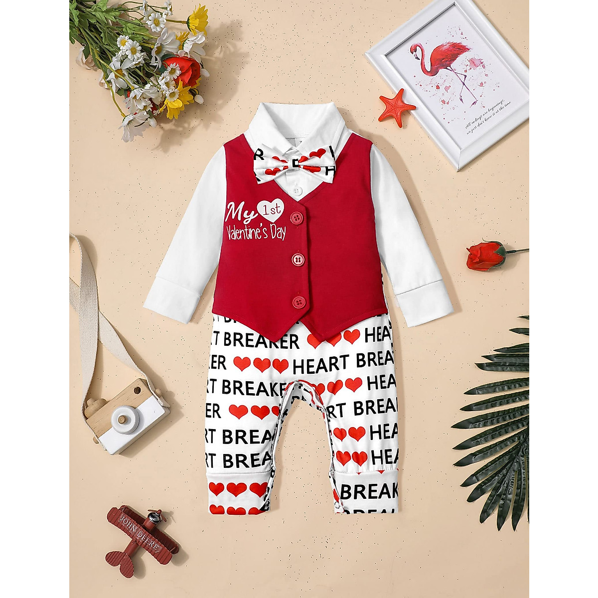 Dearnow My First Valentines Day Baby Boy Outfit Baby Boy Clothes 6-9 Months Mommys Valentine Baby Boy One-Piece Gentlemen Romper
