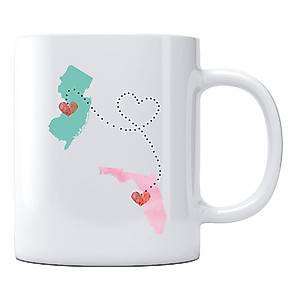 New Jersey Florida Mug State to State Coffee Cup Gift Two State Mug Best Friend Mom Girlfriend Aunt Grandma Birthday Summer Vacation Going Away Present Moving Gifts Coffee Cup 11oz White