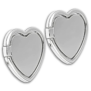 [2 Packs] Love Heart Shaped Glossy Finish Cell Phone Ring Holder Stand, 360 Degree Rotation Finger Ring Kickstand with Polished Metal Phone Grip for Magnetic Car Mount (Sliver)