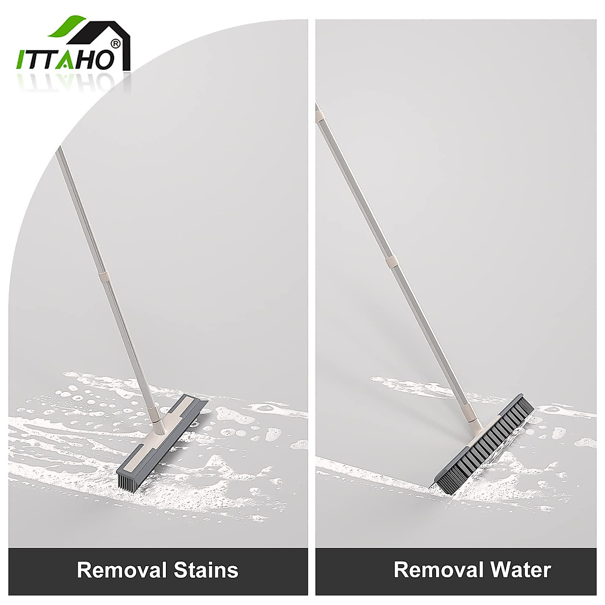 ITTAHO Rubber Broom Carpet Rake for Pet Hair Removal,55" Long Handle Fur Remover Broom with Silicone Squeegee, Carpet Hair Removal Tool for Carpet,Floor,Garage,Tile,Hardwood Floor,Garage