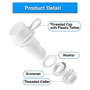 Cooler Replacement Threaded Drain Plug. Threaded Drain Plug with Plastic Tethered Cap for Ice Chest