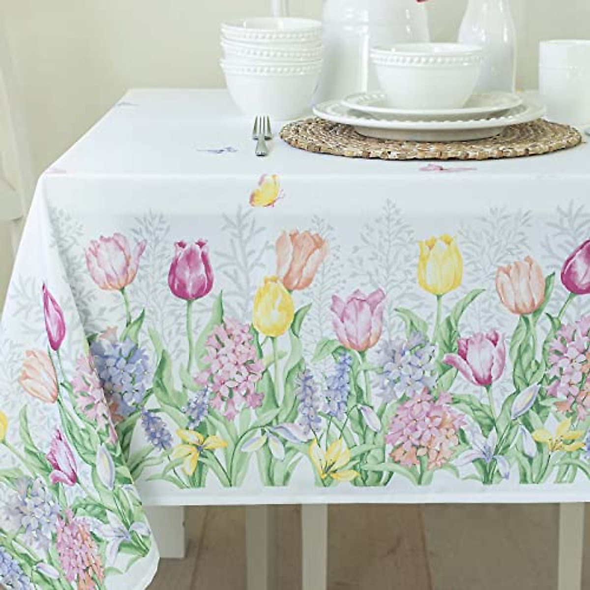 Benson Mills Spring Tablecloth, Heavyweight Fabric Spillproof Indoor/Outdoor Easter and Spring Table Cloth (Fiona, 60" X 120" Rectangular)