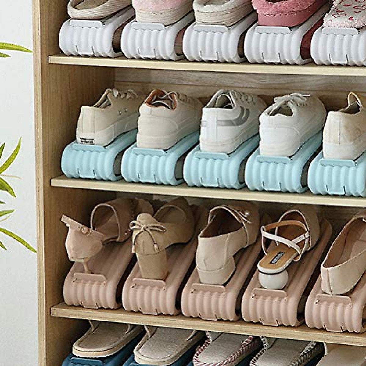 Cabilock Shoe Shelf Shoe Shelf Shoe Hanger 4pcs Shoe Slots Organizer Adjustable Shoe Stacker Space Saver Shoe Rack Holder for Closet Organization (Random Color) Shoe Holders Shoe Cabinet Shoe Cabinet