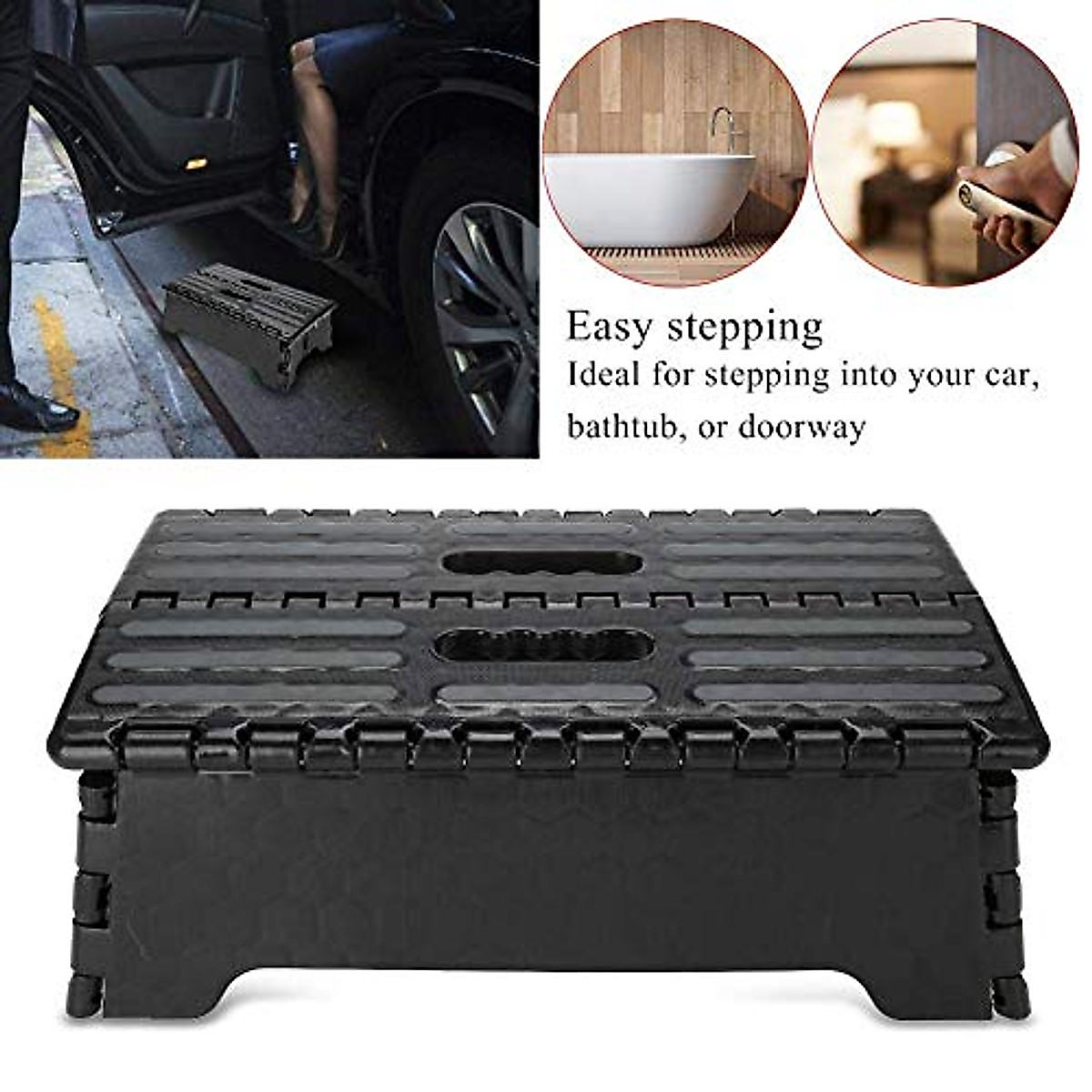 Foldable Step Stool,Portable Sturdy Black Plastic Non-Slip Step Ladder Support Elderly Pregnant and Kids for Kitchen Bathroom Toilet Car Travel