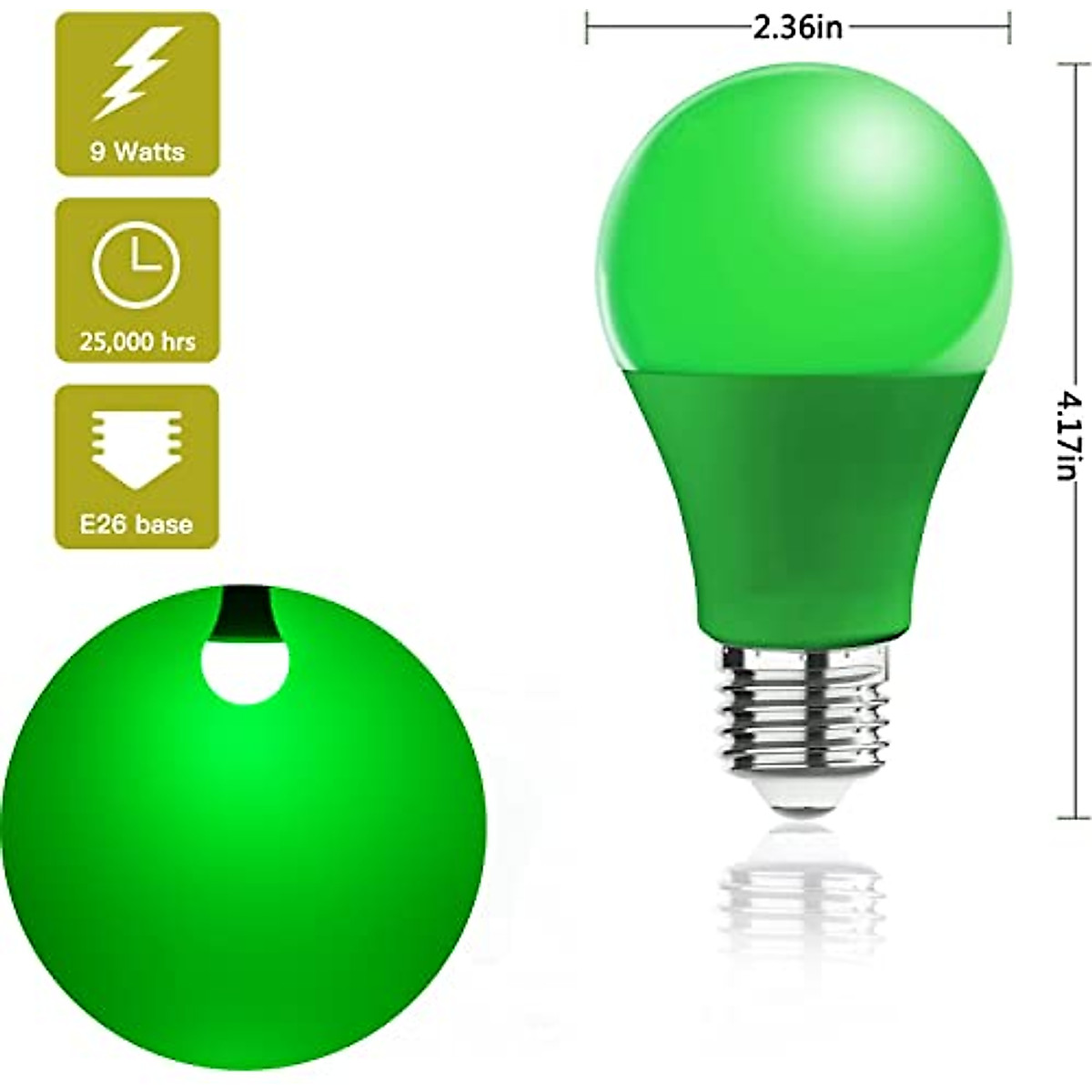 4 Pack LED Green Light Bulbs - A19 9Watts with E26 Base 60w Equivalent LED Green Bulb for Wedding Halloween Christmas Party Bar Decor, Porch, Home/Holiday Lighting, Decorative Illumination Green Bulb