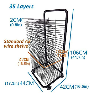 Wire Art Drying Rack Flexible Shelves Mobile Cart A3 Paper Painting Drying Shelf Children's Artwork Canvas Storage Art Rack with Wheels, Ideal for Classroom, Art Studio and Home Use (Size : 35 Layer