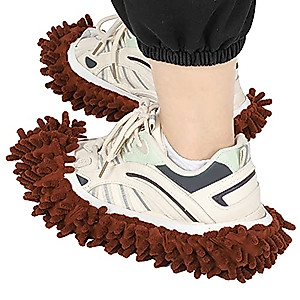 Mop Slippers Shoes Cover, 10Pcs Chenille Mop Slippers Multifunction Floor Cleaning Shoes Dust Cleaner Accessory(Tan)