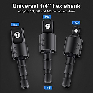 10 Pcs Drill Bit Sockets Adapter Extension Set Including Power Drill Adapters 360 Degree Rotatable Hex Shank Drill Adapters 105 Degree Angle Screwdriver Drill Bit for Household Workplace Industry