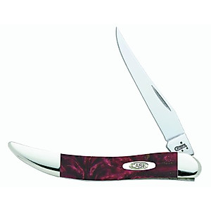 Case Cutlery 910096BKL/E Engraved Black Lava Small Texas Toothpick Corelon Pocket Knife with Stainless Steel Blades, Red/Black