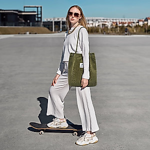 GODWOODS Fashion Tote Bag for Women Corduroy Shoulder Cord Purse with Inner Pocket (Army Green)