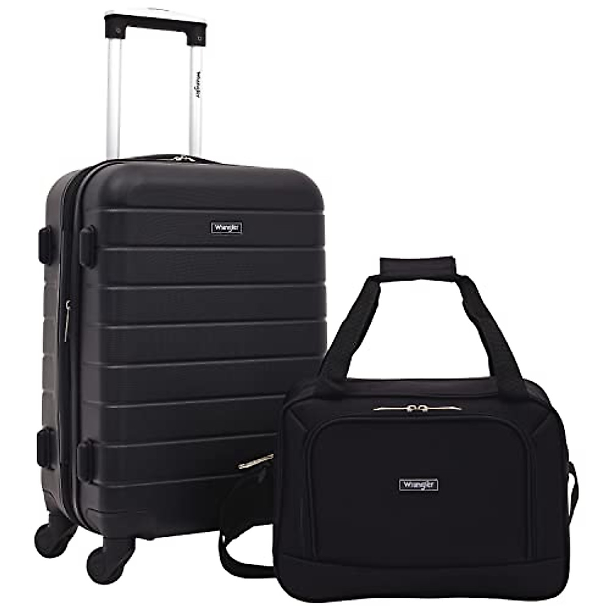 Wrangler Smart Luggage Set with Cup Holder, USB Port and Phone Holder, Black, 2 Piece Set