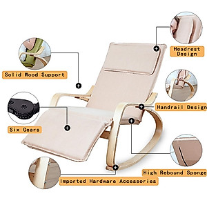 MOOTEK Single Rocker Chair, Adjustable Rocking Chair Lounge Chair, Recliner Chair with Adjustable Footrest, Multifunctional Rocking Chair, for Apartment/Living Room/Bedroom/Balcony/Courtyard