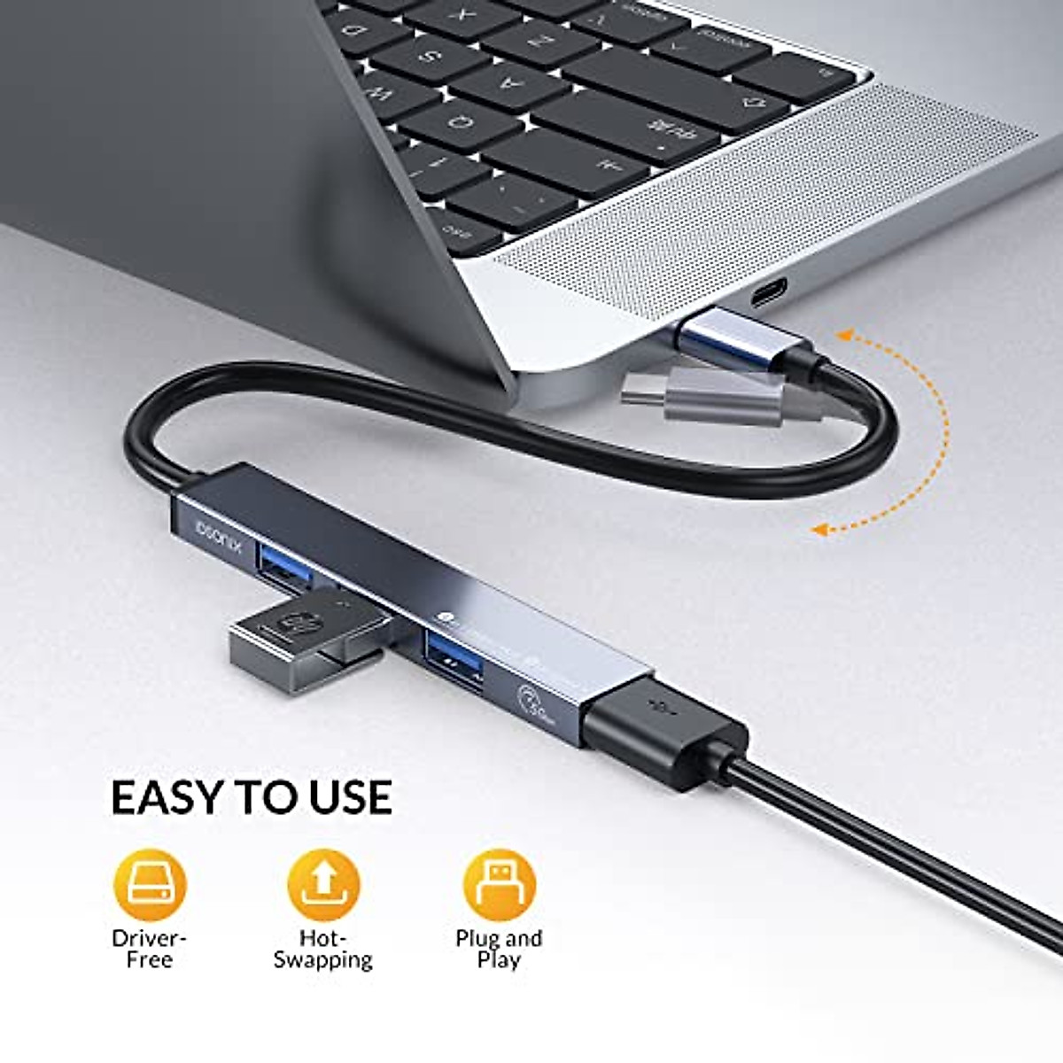 iDsonix USB Hub, Aluminum 4-Port PS4 USB 3.0 Data to USB Hub Adapter (Ultra-Slim) USB C Splitter for Laptop Compatible with PC,MacBook Air, Mac Pro/Mini, Surface Pro, Flash Drive, Mobile HDD and More