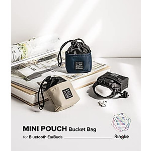 Ringke Mini Pouch [Bucket Bag] with O Ring Carabiner, Nylon Carrying Pouch Small Bag for AirPods, Galaxy Buds, Earphones, Cards, ID - Black