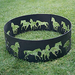 Blue Sky Outdoor Living FR36HRS01 36" Round Fire Ring Horse Design Bonfire Liner, Black