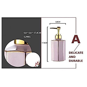 YYW Bathroom Accessory Set Ceramics Vanity Countertop Accessory Set Bathroom Set Includes Lotion Dispenser Tumblers Soap Dish (Pink)