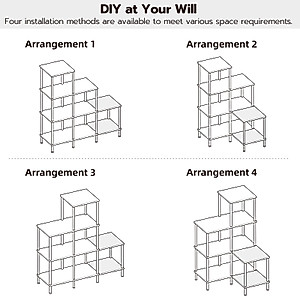 HOOBRO DIY Bookshelf Organizer, 4-Tier Cube Shelf Organizer, Industrial Stepped Bookcase, Ladder Shelf with 6-Cube Storage Organizer, Cube Bookcase, Cube Storage Shelf for Living Room, Black BB39CJ01
