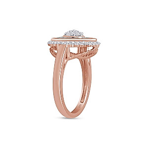 AFFY Round & Baguette Shape White Cubic Zirconia Sun Eternity Cluster Ring in 14K Rose Gold Over Sterling Silver,Ring Size-8.5