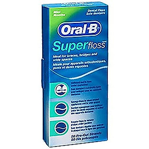 Oral-B Super Floss Mint Dental Floss for Braces Bridges - 50 Strips (Pack of 6)