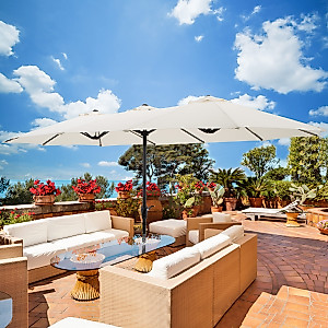 Pure Garden 50-LG1283 Beige 15' Double Sided Market Umbrella