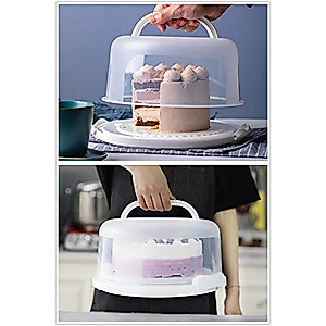 Zoofen Round Cake Carrier White Cake Stand 11 Inch Plastic Cake Container with Handle and Lid for Travel(White)