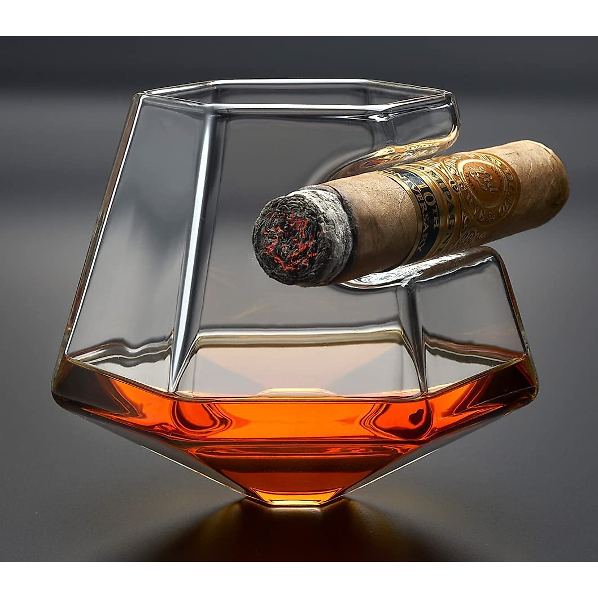 James Scott Whiskey Glass, Old Fashioned Glasses with Cigar Rest, Gifts for Men