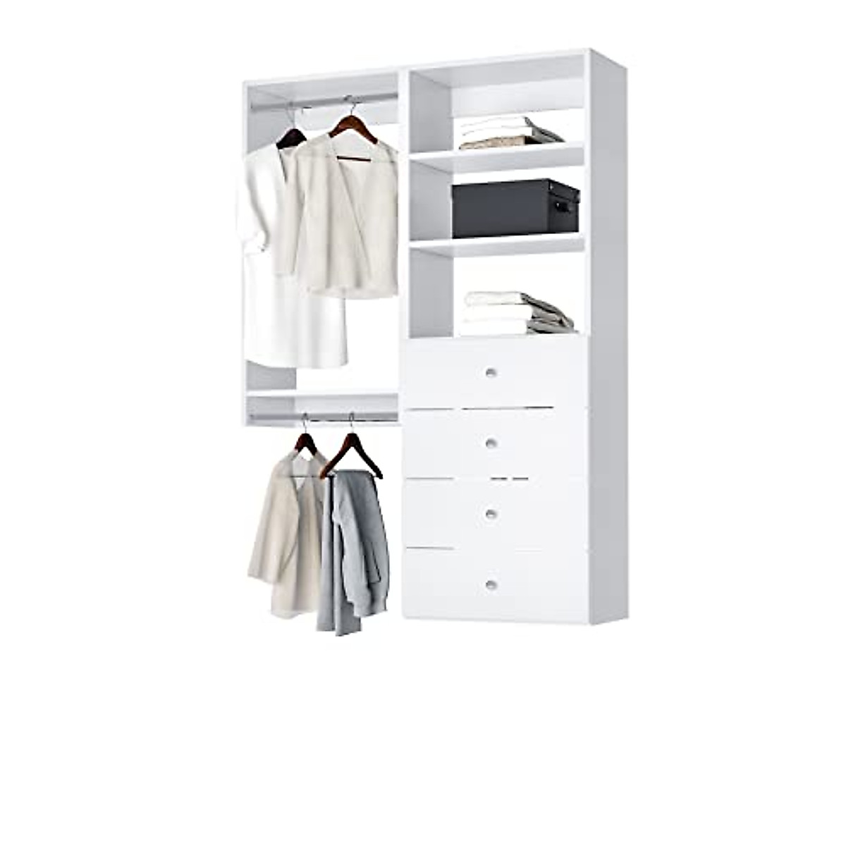 Closet Kit with Hanging Rods, Shelves & Drawers - Corner Closet System - Closet Shelves - Closet Organizers and Storage Shelves (White, 48 inches Wide) Closet Shelving