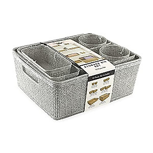 Isaac Jacobs 10-Piece Glitter Plastic Organizer (13.75” x 11.2” x 5.1”) Set w/Cut-Out Handles, Multi-Functional Home Storage, Desk, Office, Bathroom, Bedroom, Closet, Playroom (10-Piece, Silver)