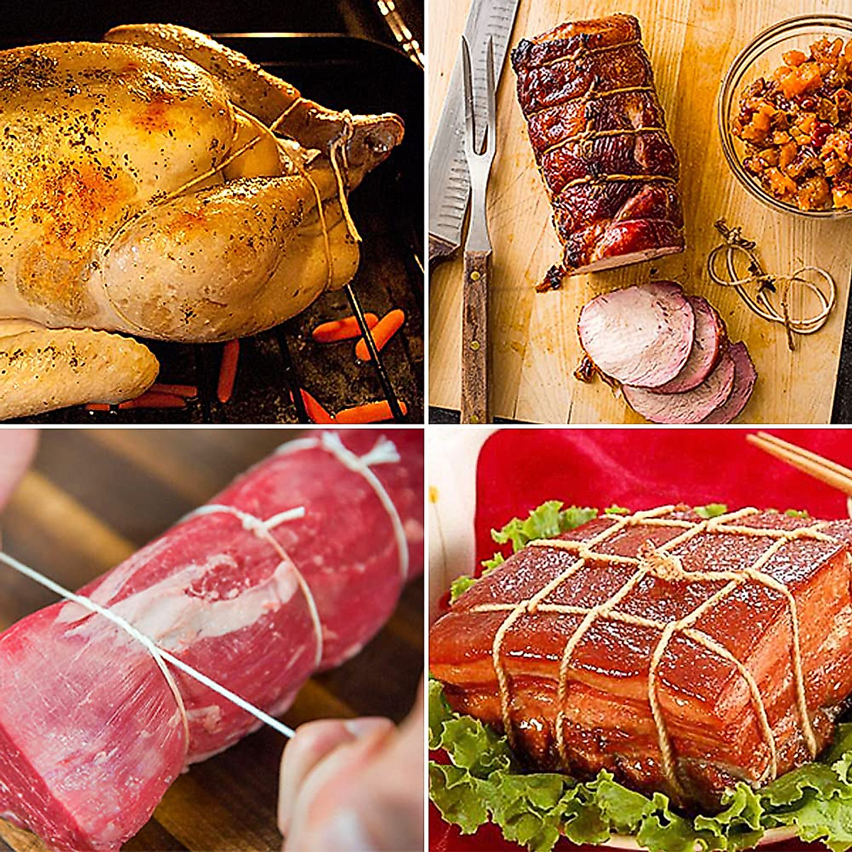 Tenn Well Cooking Twine, 3Ply 656Feet 1mm Food Safe Kitchen Cotton String Butchers Twine for Trussing Tying Poultry Roast Meat Making Sausage DIY Crafts