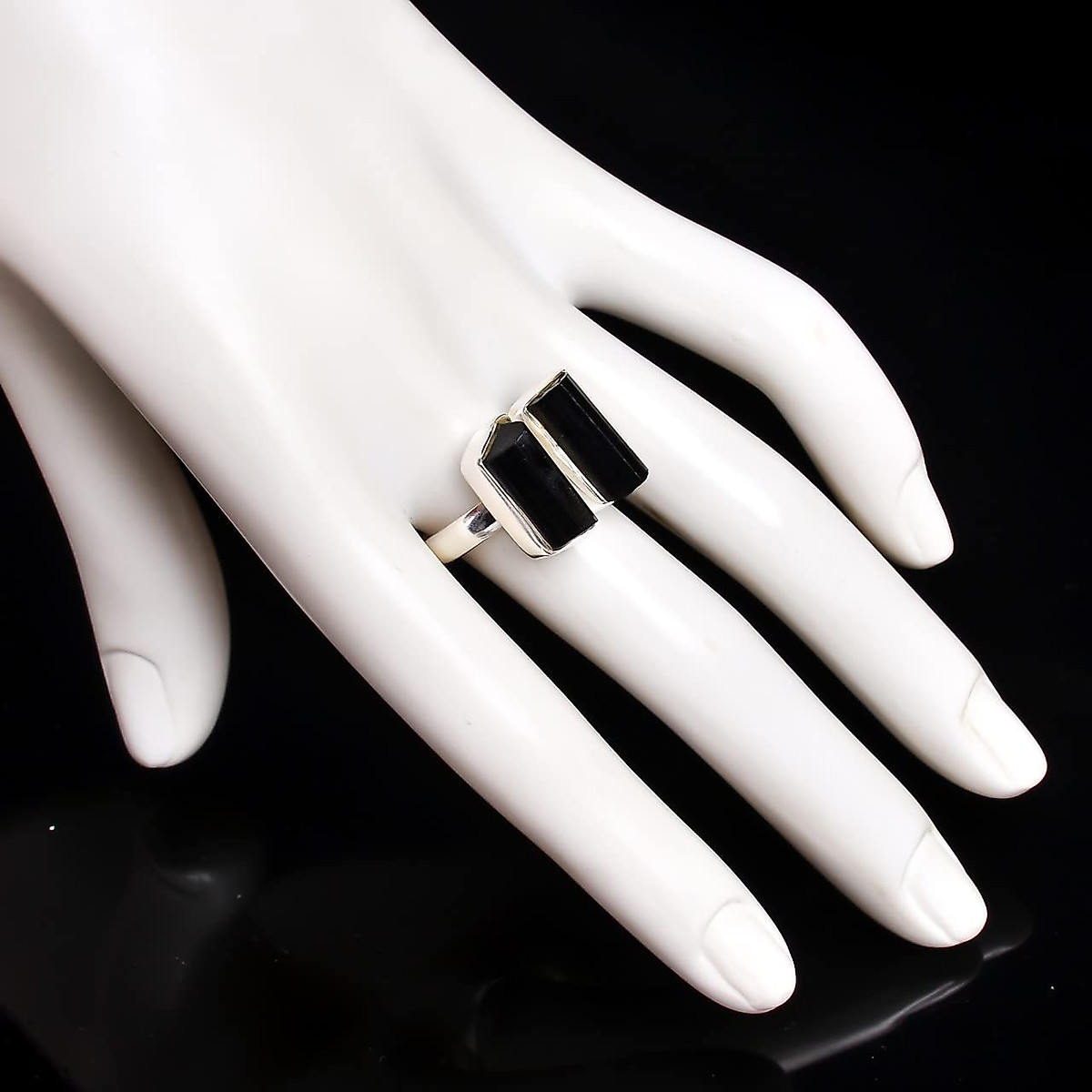 Raw Black Tourmaline Gemstone Twisted October Birthday Stone Rings, 925 Sterling Silver Ring RSR3088 (9)