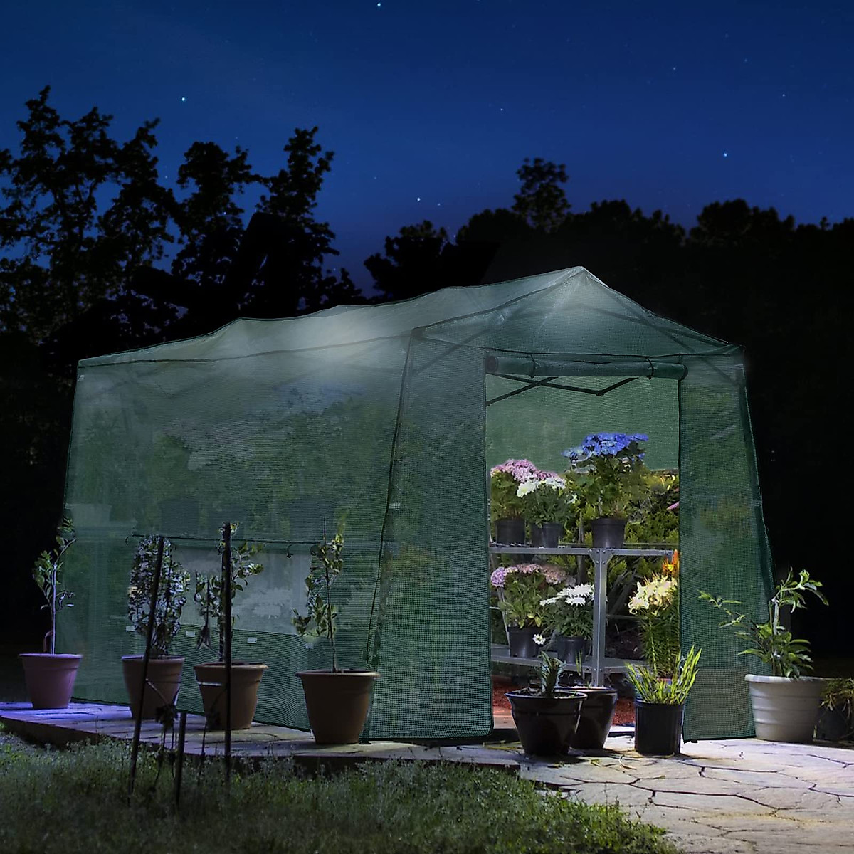 Joyside Walk-in Greenhouse 8.5 Ft x 11 Ft Pop-up Outdoor Green House Plant Gardening Canopy, Roll-up Zipper Entry Doors and 2 Large Roll-Up Side Windows with Garden Hand Shovel(Large, Green)