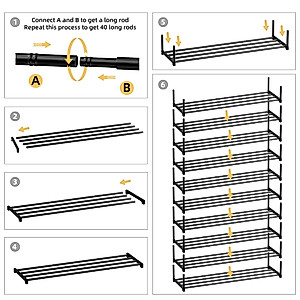 HOMICKER Shoe Rack,10 Tier Shoe Organizer Large Shoe Storage with Hooks,Fit 40-50 Pairs Shoes,Metal Tall Shoe Shelf for Closet,Entryway,Garage,Bedroom