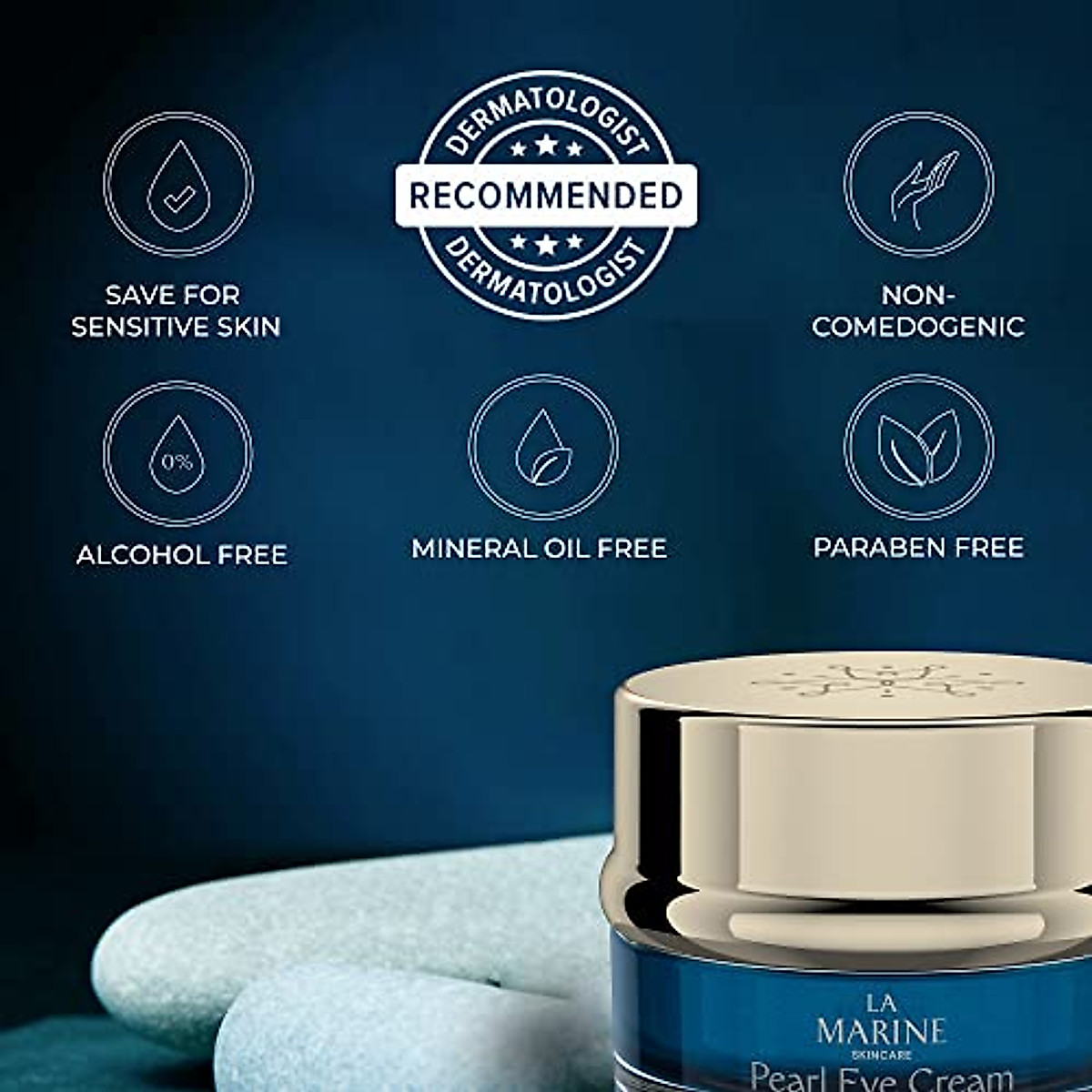 Pearl Eye Cream - Moisturizing Treatment for Dark Circles - Hydrolyzed Pearl, Jellyfish Extract, Caffeine - Puffiness, Under Eye Bags & Fine Lines Remover - Anti-Aging & Anti-Wrinkle - LaMarine 0.5oz