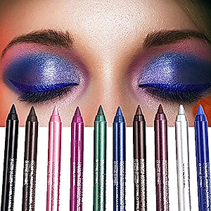 Wismee 10 Colors Eye liner Pen Colorful Set Professional Pearl Eye liner Kit Soft Metallic Eye liner Eyeshadow Pencil Long Lasting Eye liner Pen Cosmetic Kit Eyes Makeup Set for Women