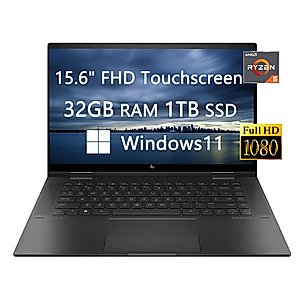 HP 2023 Newest Upgraded ENVY x360 Touch-Screen Laptops for College Student & Business, 15.6" FHD Computer, AMD Ryzen 5 5625U, 32GB RAM, 1TB SSD, Fast Charge, Webcam, Windows 11, LIONEYE HDMI Cable