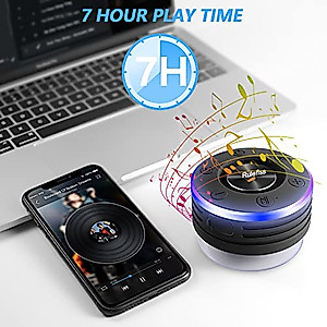 Rulefiss Shower Speaker, Bluetooth Speakers Waterproof IP7 with Suction Cup, Portable Speaker with LED Light, 3D Crystal Sound & Bass, Shower Radio for Bathroom, Kayak, Pool, Beach, Bike [2022 New]