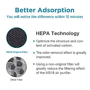 Genuine Membrane Solutions MS18 Original Air Purifier Filter Replacement, Upgraded 4-in-1 True HEPA Filter with OdallerPure Technology (1 Pack)