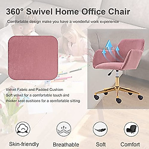 Yoluckea Modern Velvet Swivel Office Chair, Adjustable Height, Ergonomic Design, Cute Desk Chair for Home Office, Pink