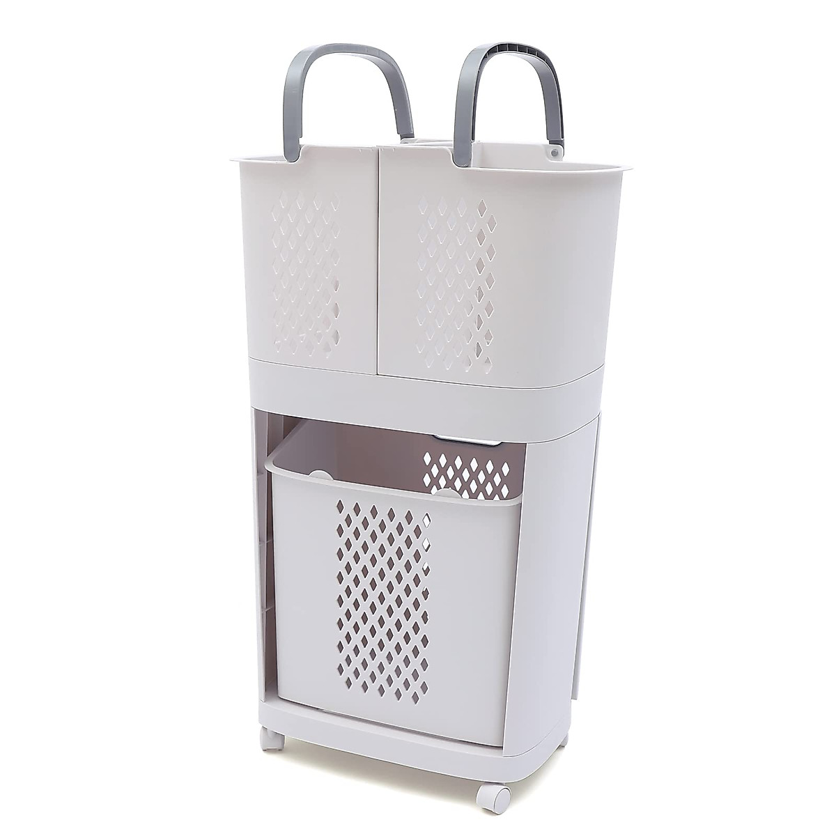 Shikiy 3-Tier Laundry Hamper with Wheels, Movable Household Laundry Basket Rolling Cart Organizer with Wheels Compact Car Basket Shelf for Bedroom Balcony Laundry Table (17.32 * 12.2 * 29.13inch)