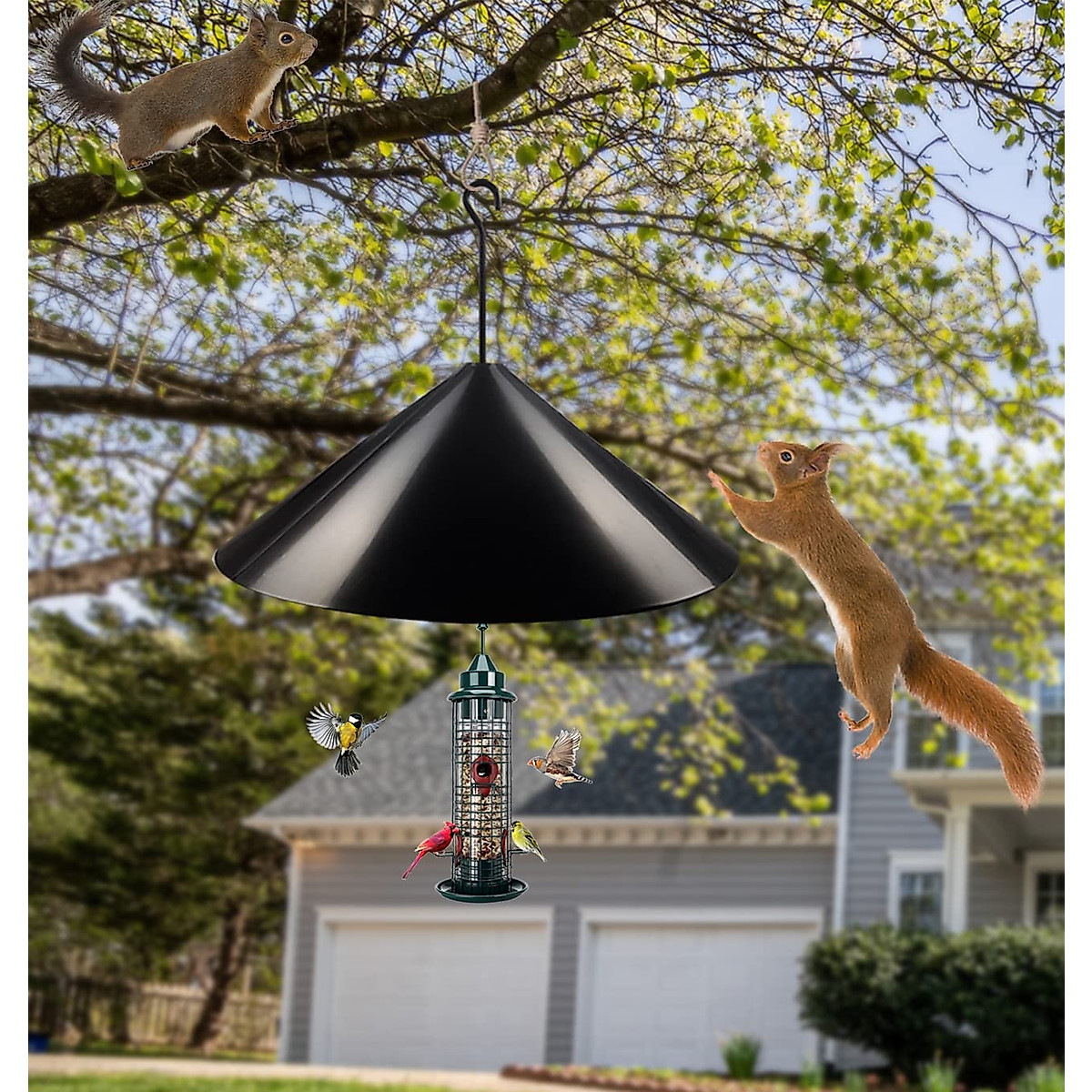 Queension Squirrel Baffle Wrap Guard Around Protects Hanging Bird Feeders for Outdoor Shepherd’s Hook, Save Bird Houses from Squirrels, Raccoons, and Rodents - Hang Mount 19 Inch 1pcs