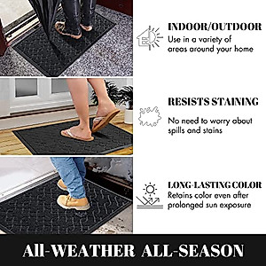 Yimobra Durable Front Door Mats, Heavy Duty Water Absorbent Mud Resistant Easy Clean Entry Outdoor Indoor Rugs,Non Slip Backing, Exterior Mats for Outside Patio Porch Farmhouse, 29.5 x 17, Black