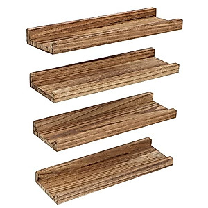Picture Shelf with Ledge,Photo Ledge Shelves Set of 4,Rustic Wood Storage Display Shelves Wall Mounted for Living Room Bedroom Kitchen Kids Nursery Photo Frames Book,Home Office Decor 17 Inch