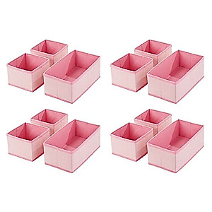 mDesign Fabric Drawer Divider Organizer Bins, Nursery/Bedroom Dresser, Closet, Shelf, Playroom Organization, Hold Clothes, Toys, Diapers, Bibs, Lido Collection, Set of 3, 4 Pack, Pink Herringbone