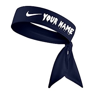 B3 U ATHLETICS Custom Personalized Drippy Name Athletic Moisture Wicking Sports Head Tie Headband - White Black Red Blue Yellow Orange Green Purple Pink Grey Light Dark Drip (Navy Blue Headband)