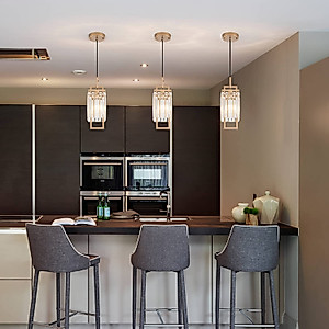 lighceac Modern Gold Pendant Light Fixtures for Kitchen Island and Dining Room, Industrial Small Hanging Crystal Chandelier Light Fixture for Bedroom Entryway Living Room Foyer Hallway 3-Pack