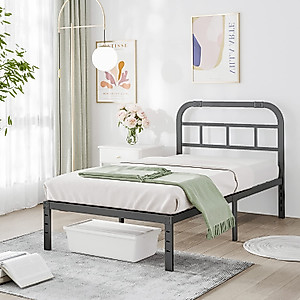 COMASACH Twin Bed Frame with headboard, 14 Inch High 3500lbs Heavy Duty Steel Slats Support Metal Bed Frames No Box Spring Needed,Noise-Free,Easy Assembly-Black