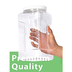 JUVITUS 1 Gallon / 128 oz / 4 Quart Square Storage Refillable PET Plastic (BPA Free) Container Jar