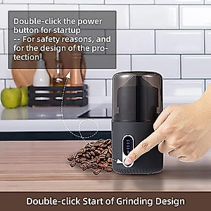 Wireless Coffee Grinder with LED Power, Electric Portable Coffee Bean Grinder with Brush, Herb Grinder, Spice Grinder with Removable Bowl & Spoon and 304 Stainless